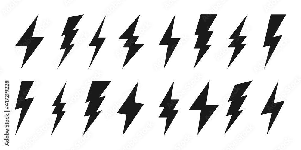 Lightning bolt icons collection. Flash symbol, thunderbolt. Simple ...