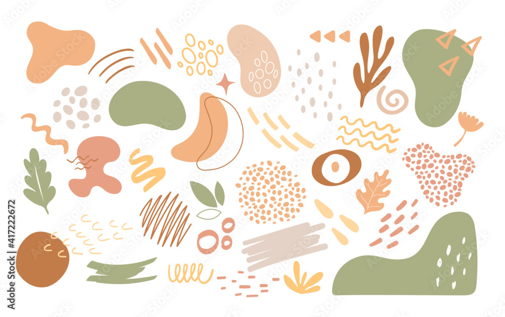 Abstract nature organic geometric shapes set, trendy cutout floral ...