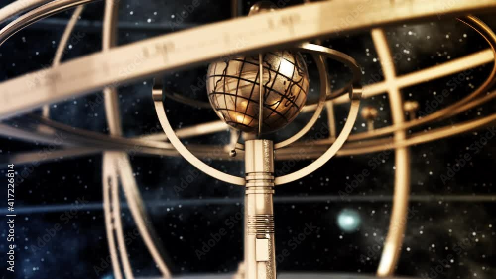 Armillary Sphere And Zodiac Astrology Signs. 4K. 3D Animation. UHD ...