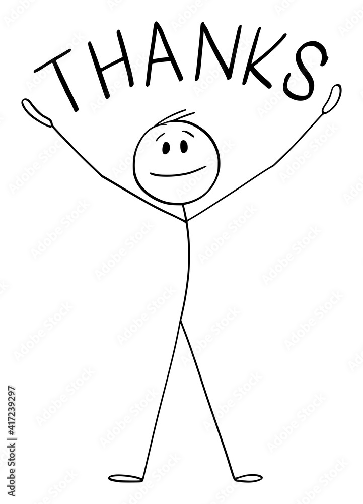 Businessman or man holding big thanks text or sign in hands.Vector ...