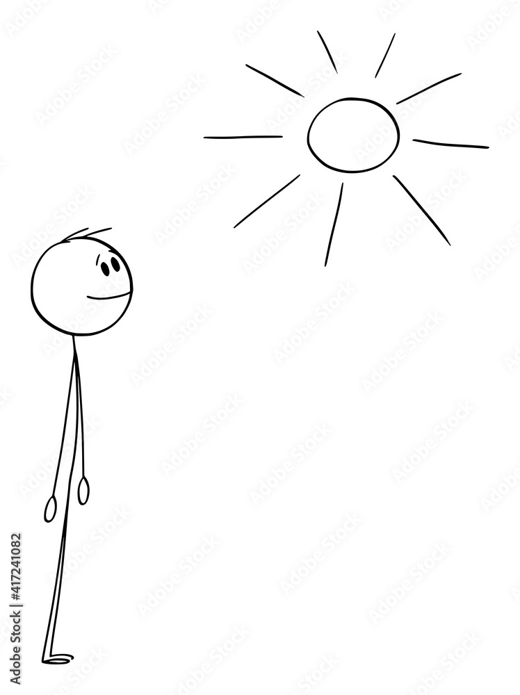 Vetor de Smiling man looking at shining summer Sun happy with the ...