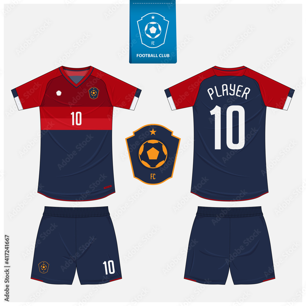 Red and Blue soccer jersey or football kit mockup template design for ...