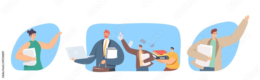 Set of People with Paper Work. Business Characters with Big Heap of ...