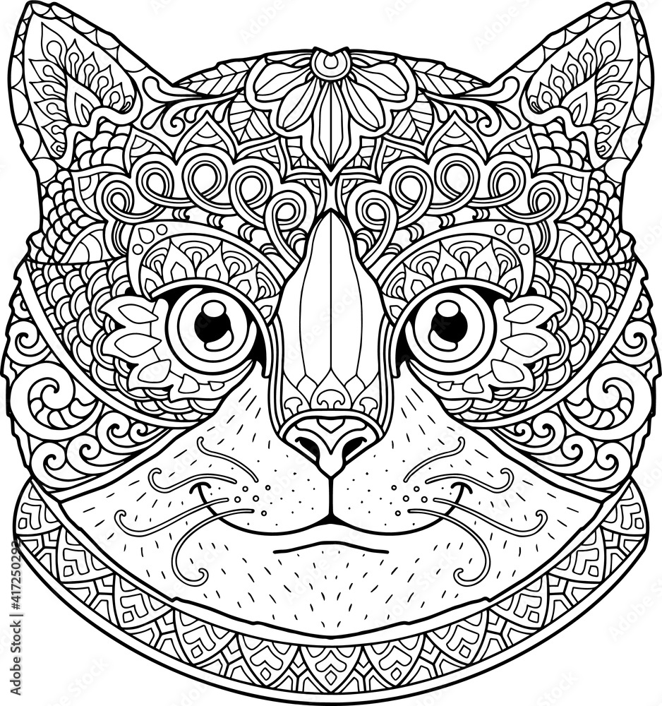 cat head coloring page mandala design. print design. t-shirt design ...