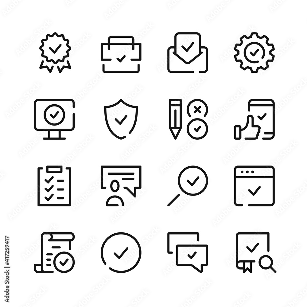 Quality control icons. Vector line icons. Simple outline symbols set ...