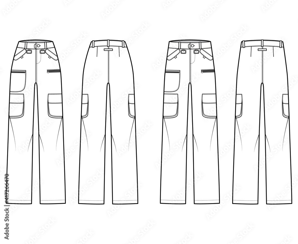 Set Of Ski Pants Technical Fashion Illustration With Normal Low Waist set-of-ski-pants-technical-fashion-illustration-with-normal-low-waist