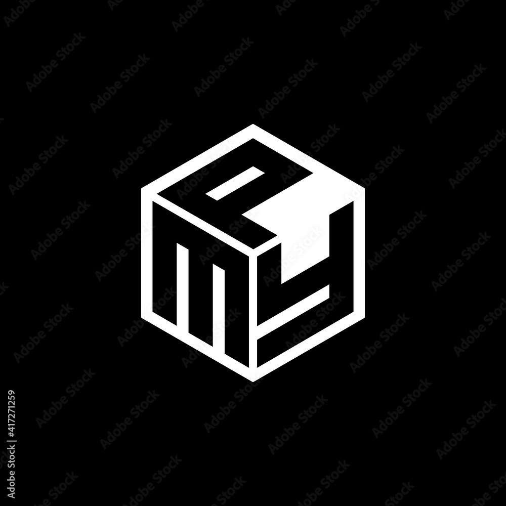 MYP letter logo design with black background in illustrator, cube logo ...