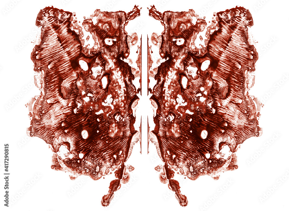 Rorschach test isolated on white illustration, random abstract red ...