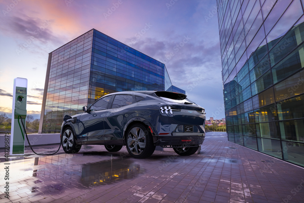 Ford Mustang Mach-E , All-Electric SUV. Stock Photo | Adobe Stock