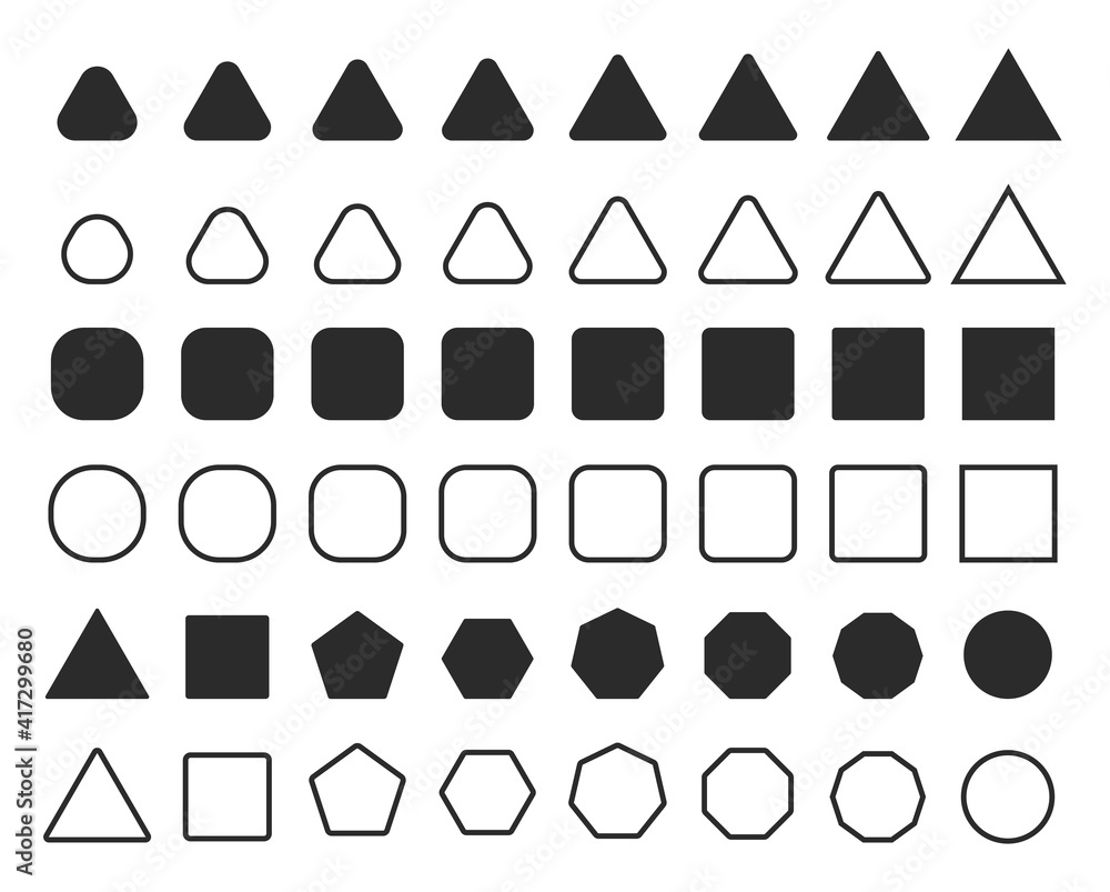 Basic geometric shapes. Simple circular triangle square shape wireframe ...