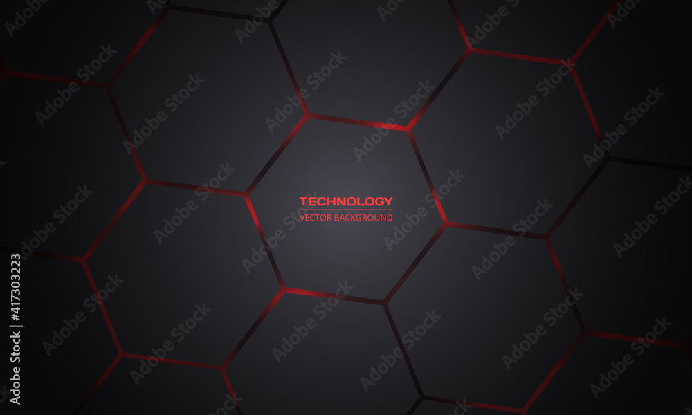 Dark red and gray hexagonal technology vector abstract background. Red ...