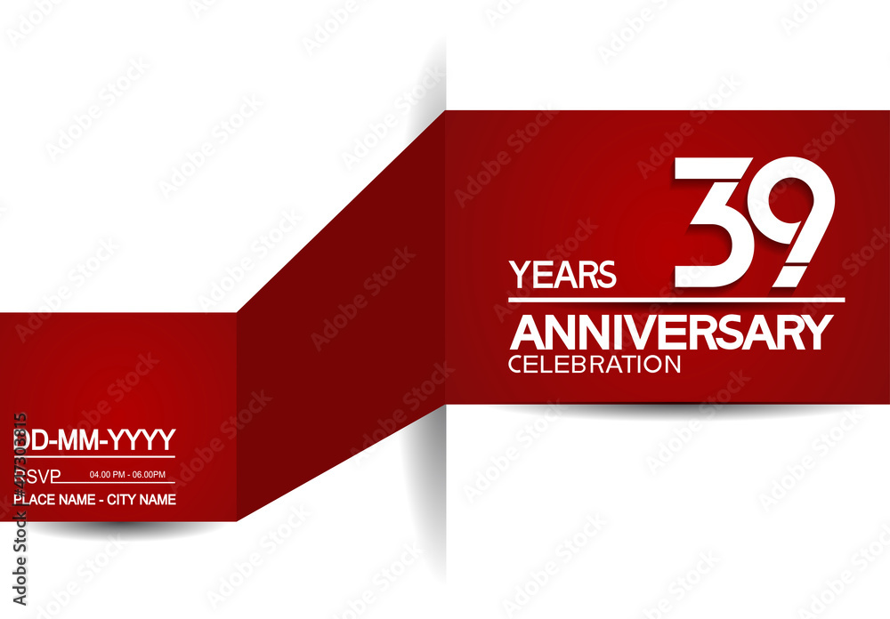 39 years anniversary design vector with red and white background for ...