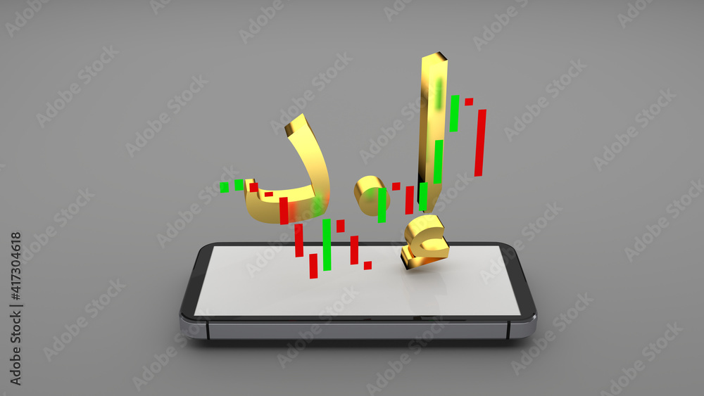 United Arab Emirates Dirham AED and stocks chart flowing on a ...