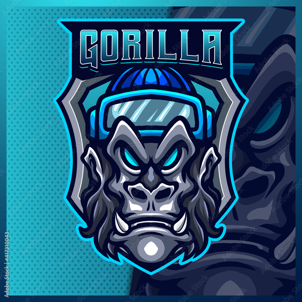 Gorilla Kong Apes monkey mascot esport logo design illustrations vector ...