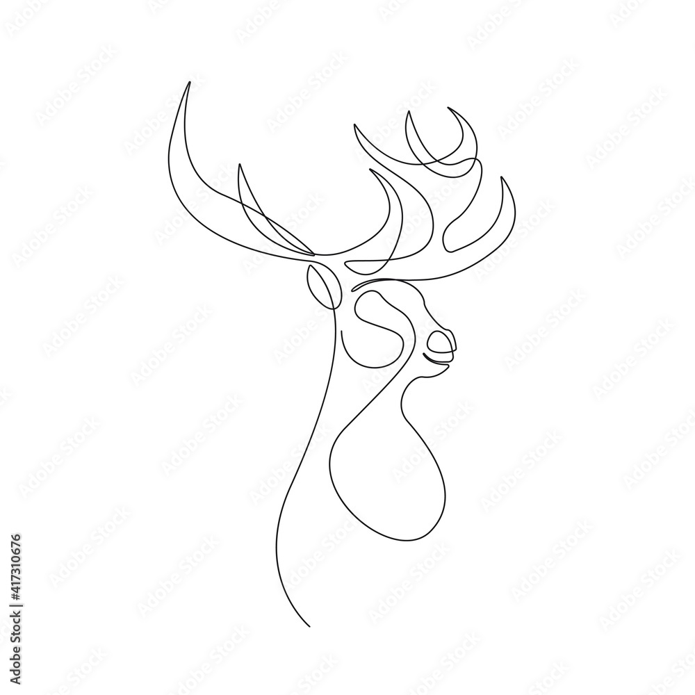 Deer Continuous Line Drawing. Head of Deer Modern Contour Outline ...
