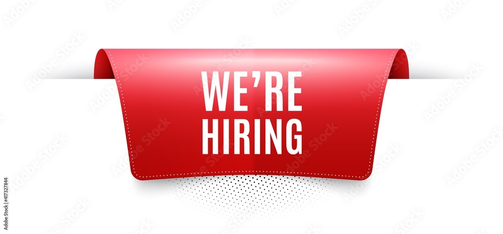 We're hiring symbol. Red ribbon label tag. Recruitment agency sign ...