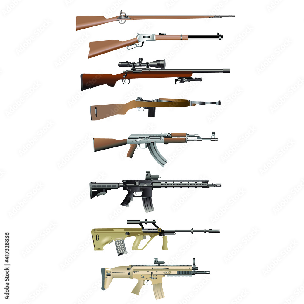 matchlock musket rifle automatic isolated on white Stock Vector | Adobe ...