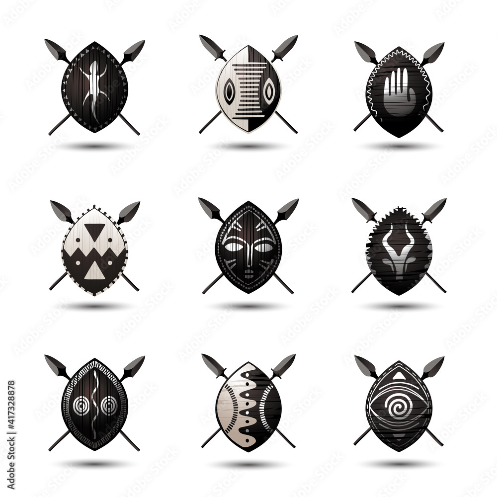 vector set african shield creative logo set Stock Vector | Adobe Stock