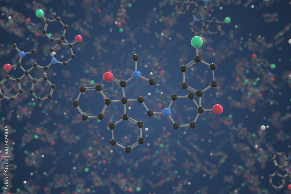Molecule of Loperamide. Molecular model, science related 3d rendering ...