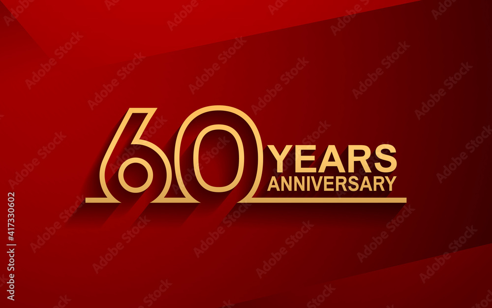 60 years anniversary line style design golden color with elegance red ...