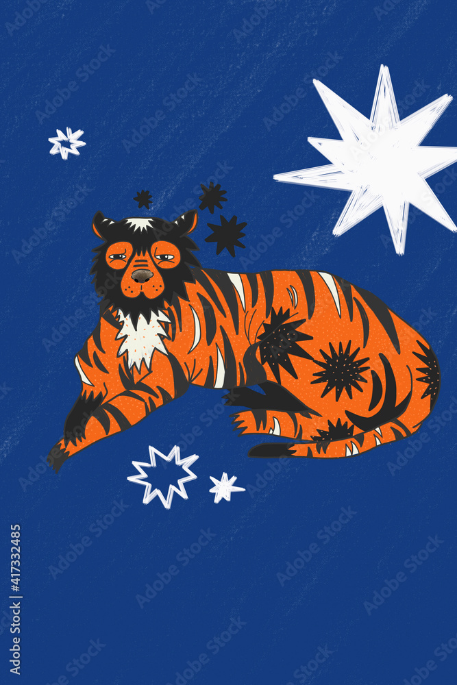 Tiger in the sky | Space tiger | Star tiger | Tiger | Illustration ...