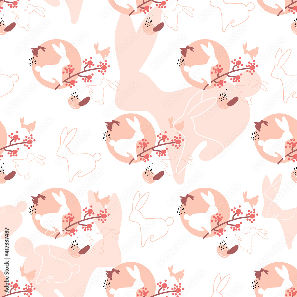 Seamless repeating pattern with trendy abstract bunnies. Vector ...