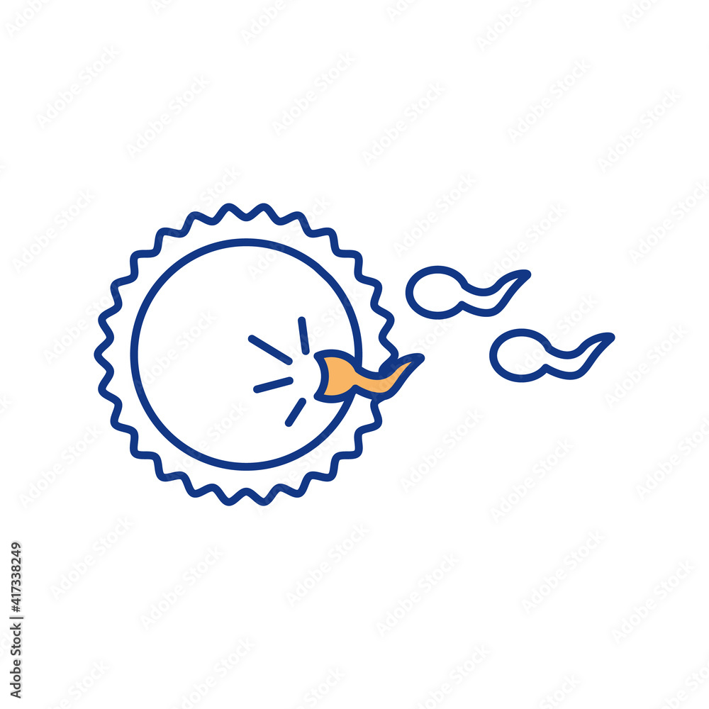 Fertilization process RGB color icon. Sperm fusing with ovum. Zygote ... Fertilization process RGB color icon. Sperm fusing with ovum. Zygote ...