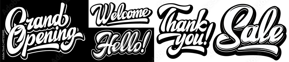 Vector monochrome illustration with set of different calligraphic ...