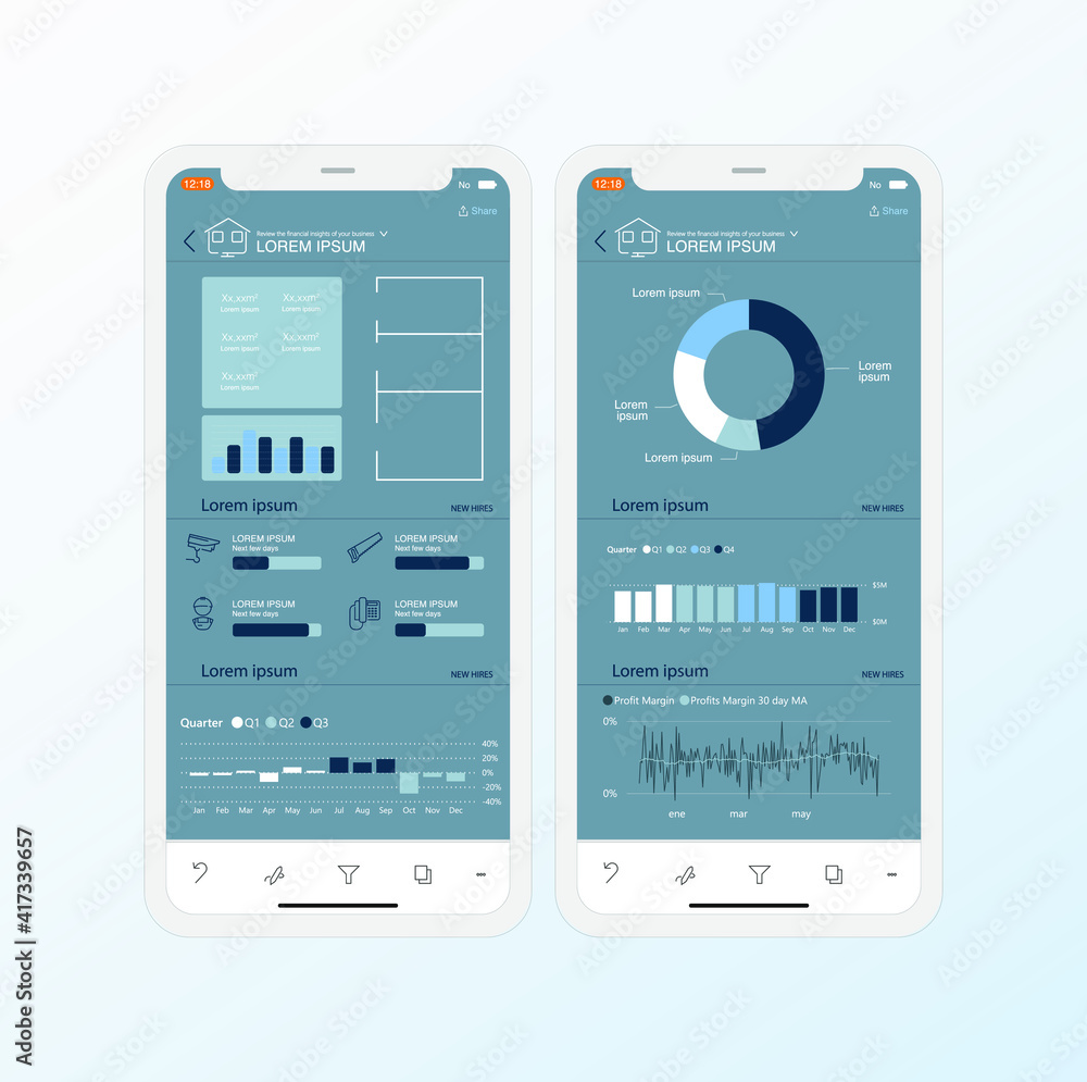 Mobile dashboard with 2 screens of data visualization Stock Vector ...