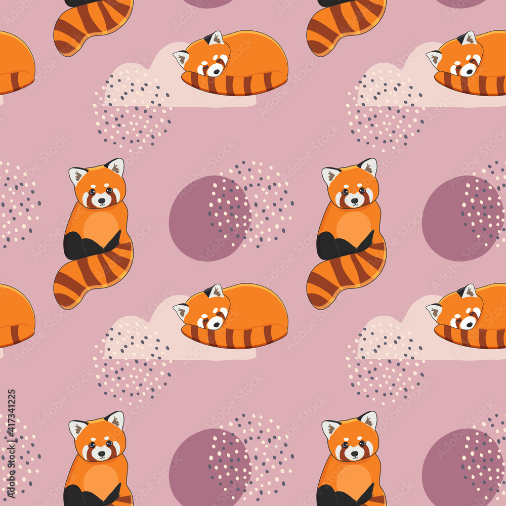 Seamless pattern with сute red panda. Excellent design for packaging ...