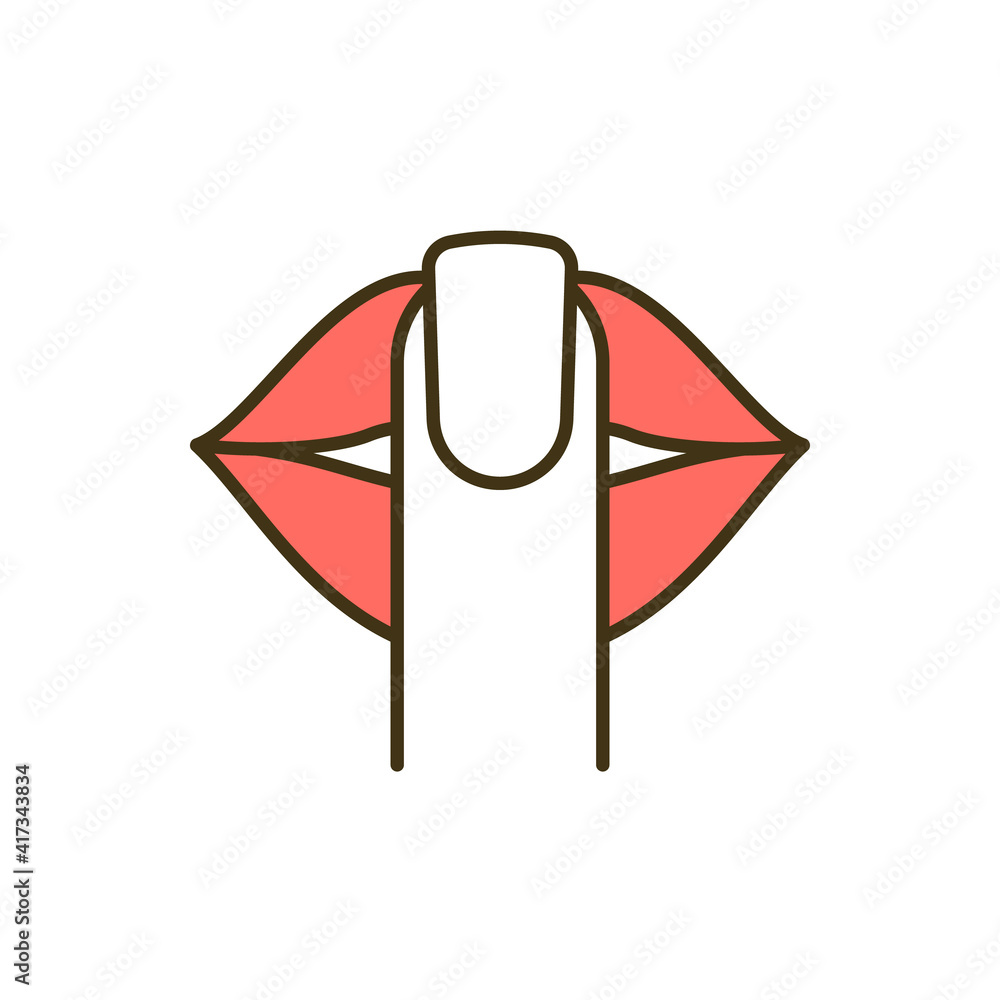 Being quiet person RGB color icon. Keeping silence. Background noise ...