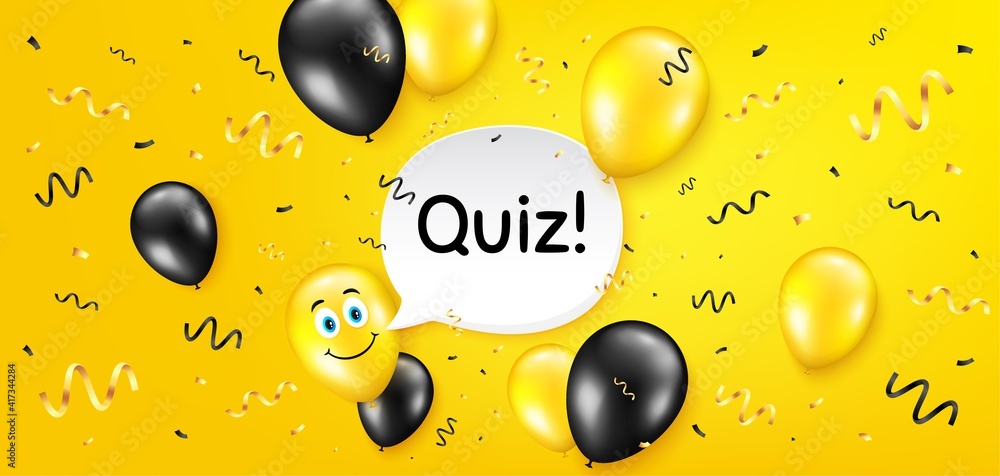 Quiz symbol. Balloon confetti vector background. Answer question sign ...