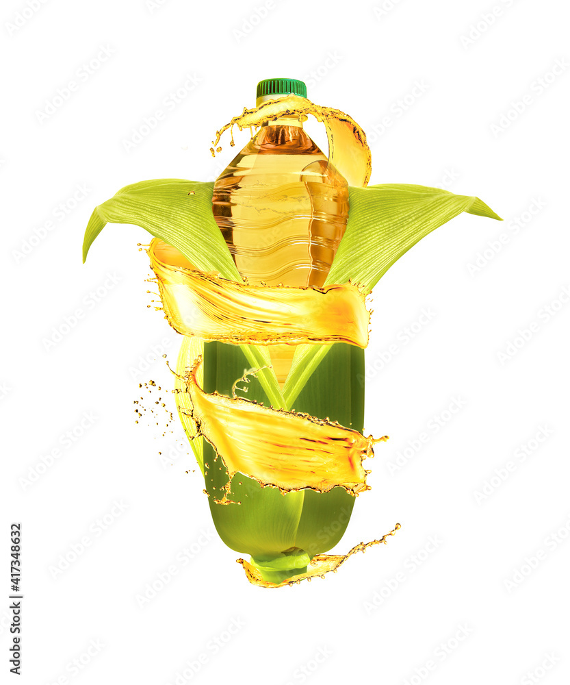 Corn (maize) oil. 3D Morphing- Illustration.Creative concept. Oil ...