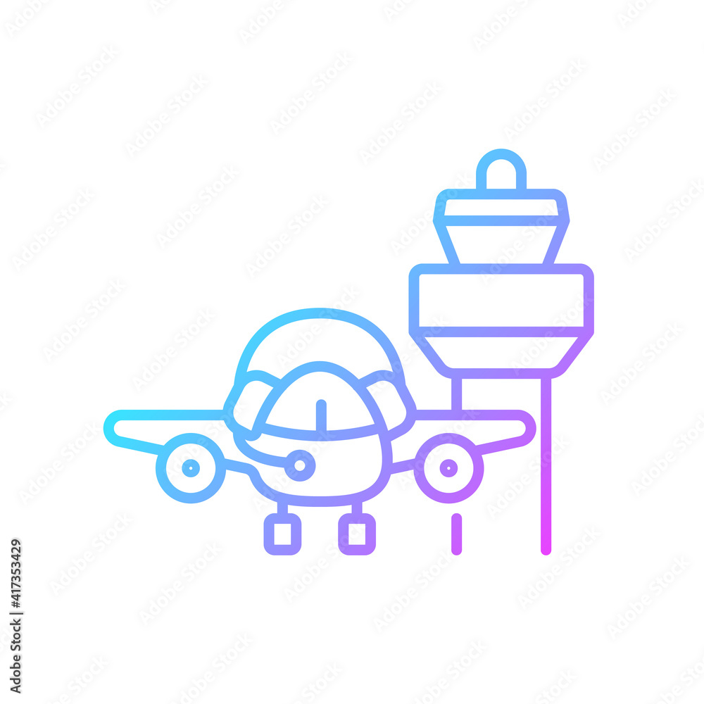 Flight dispatch gradient linear vector icon. Air traffic control tower ...