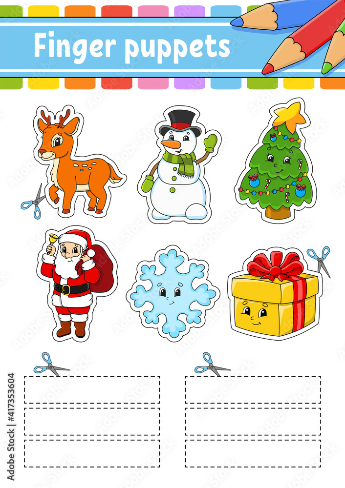 Finger puppets. Activity Game for kids. Christmas theme. Cute ...