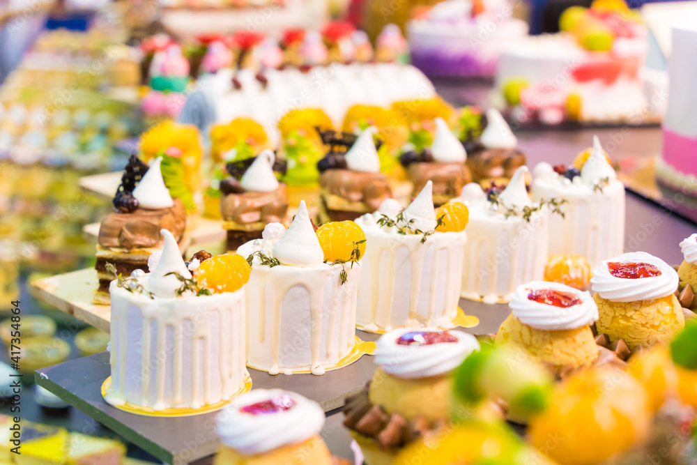 Catering sweets, closeup of various kinds of different types of Sweet ...
