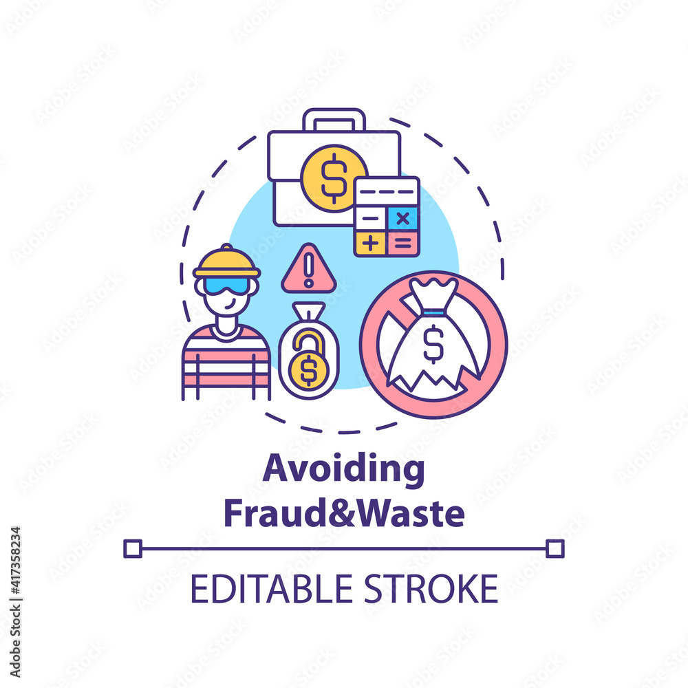 Avoiding fraud and waste concept icon. Prevention strategies idea thin ...