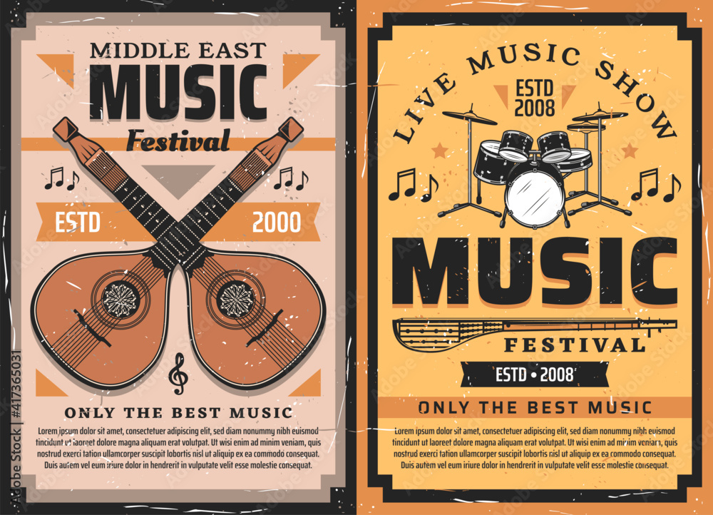 Musical instrument vector posters of music festival, live concert and ...