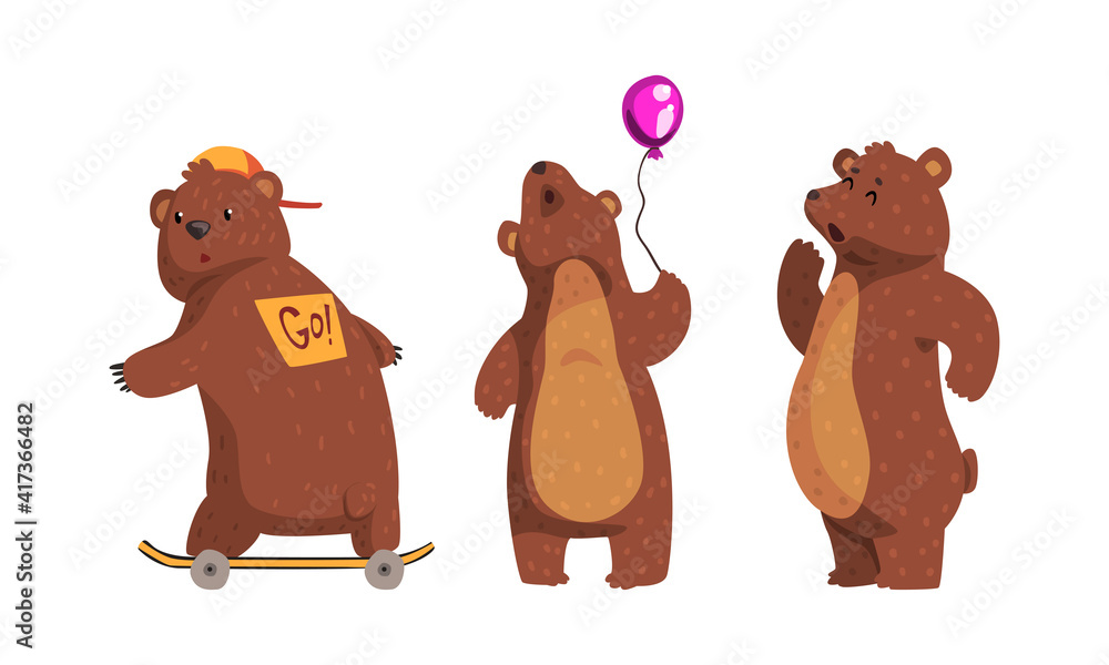 Cute Bear in Different Actions Set, Funny Woodland Animal Character ...