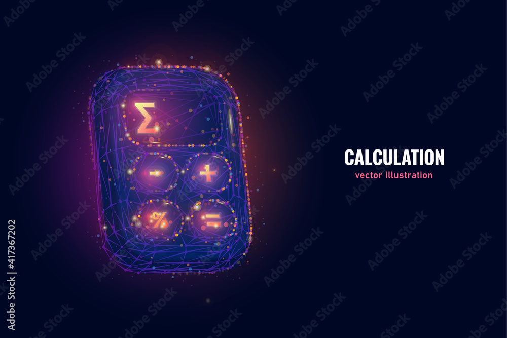 Calculate total price digital wireframe made of connected dots ...