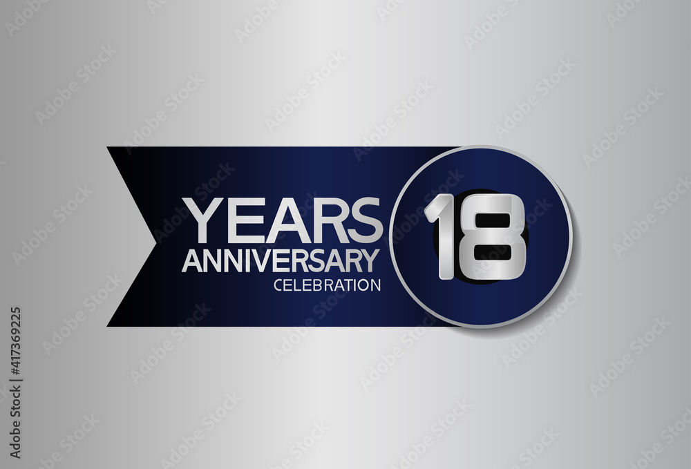 18 years anniversary logo style with circle and big ribbon blue color ...