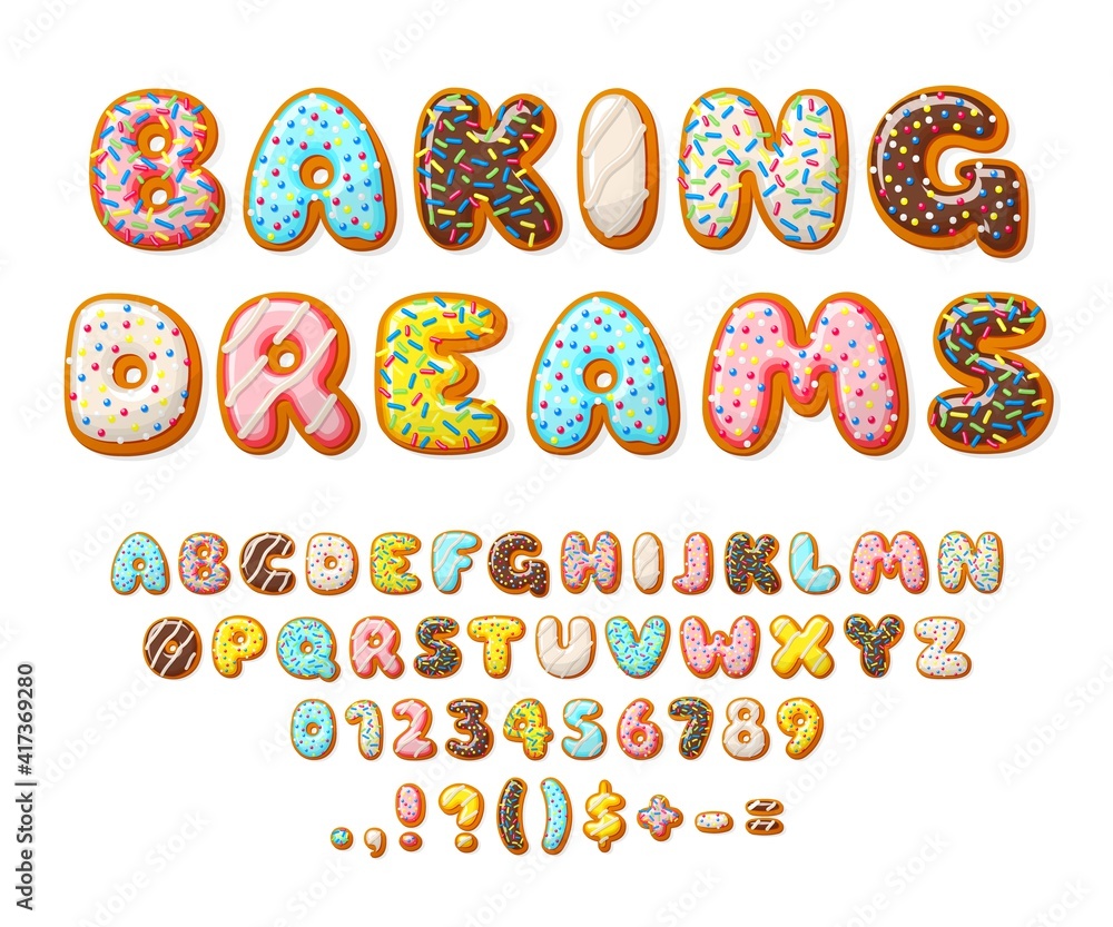 Donut font. Sweets letters, bakery text numbers alphabet. Cake and ...