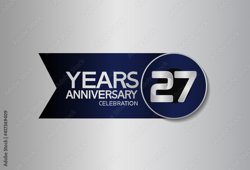 27 years anniversary logo style with circle and big ribbon blue color ...