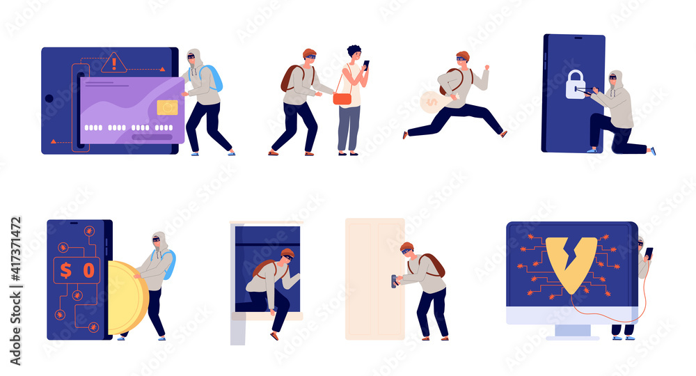 Thief and criminal. Home robbery, theft burglary cartoon. Burglar ...