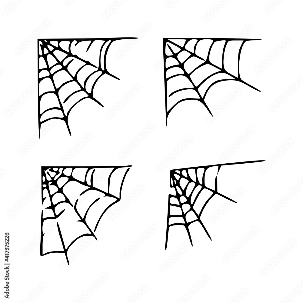 Spiderweb set, different type of cobweb vector illustration on white ...