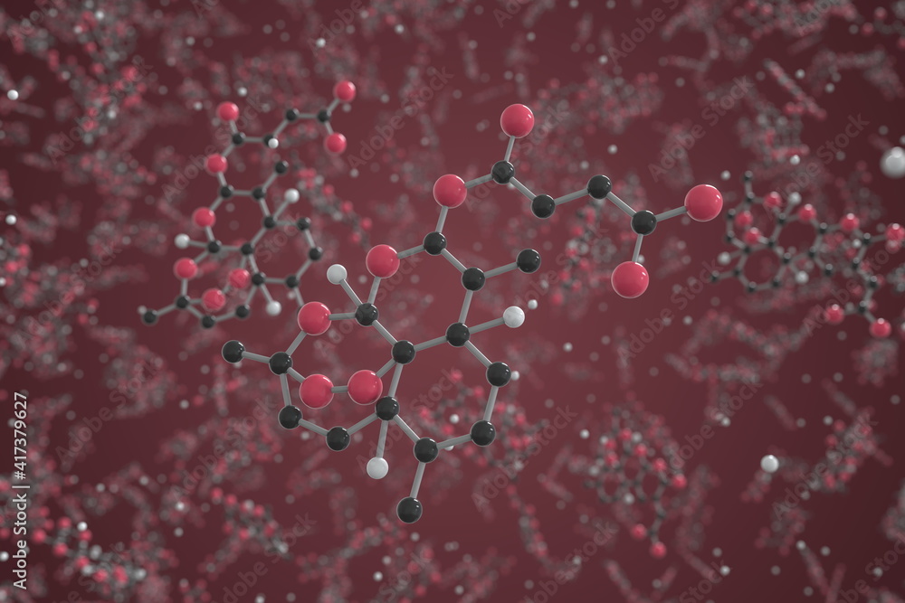 Artesunate molecule. Ball-and-stick molecular model. Chemistry related ...