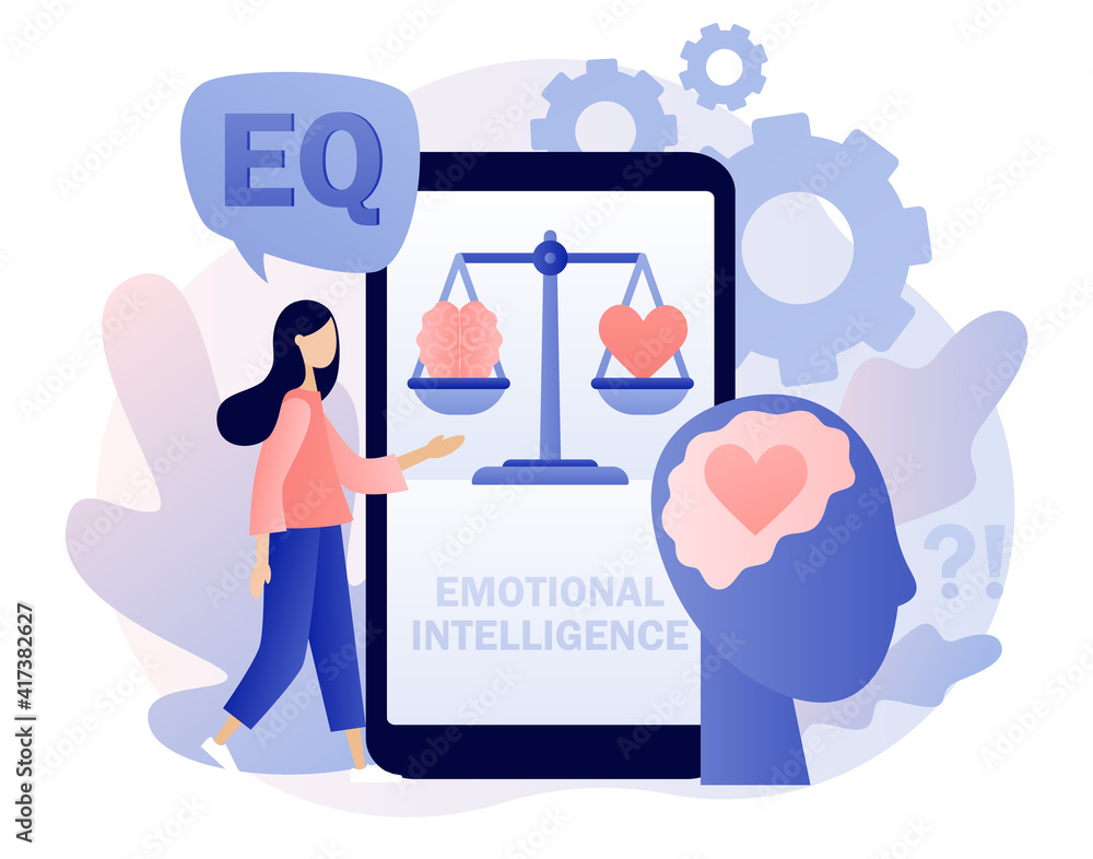 Emotional intelligence. Heart and brain on scales as symbol of balance ...
