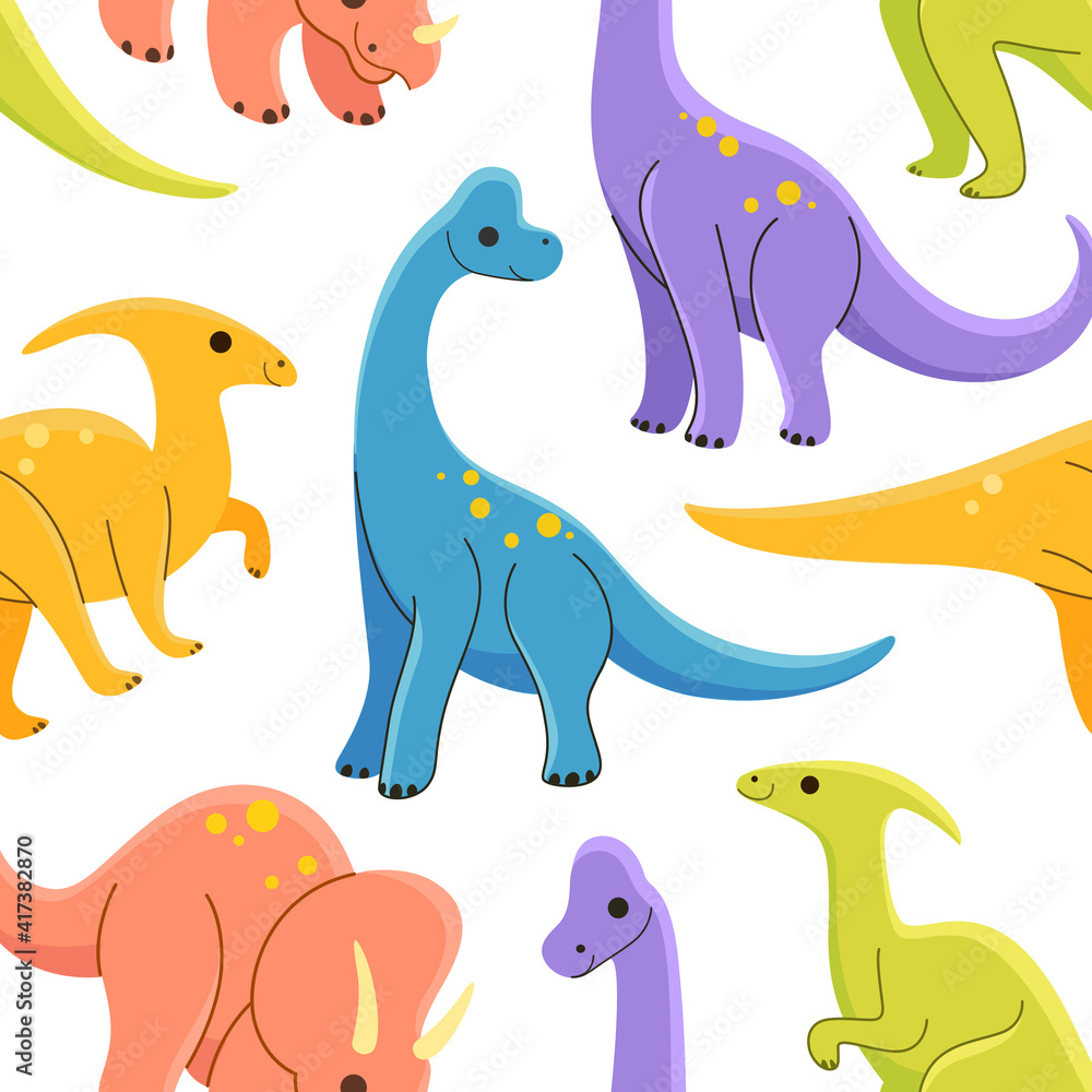 Cartoon dinosaur - seamless trendy pattern with ceratops ...