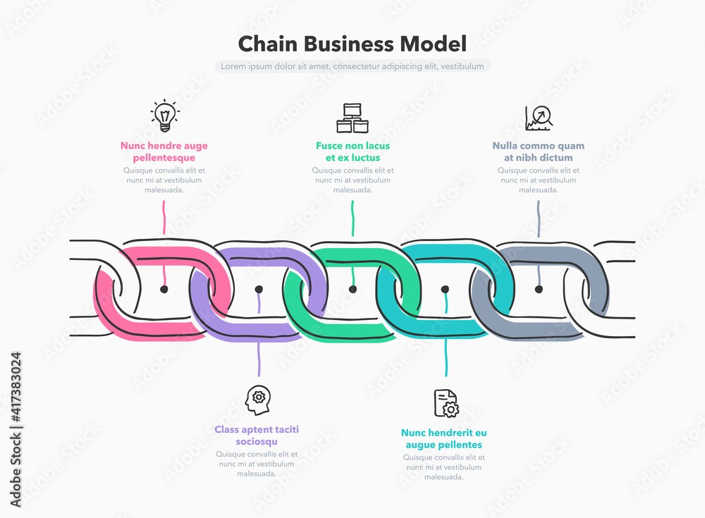Hand drawn infographic for chain business model with 5 process steps ...