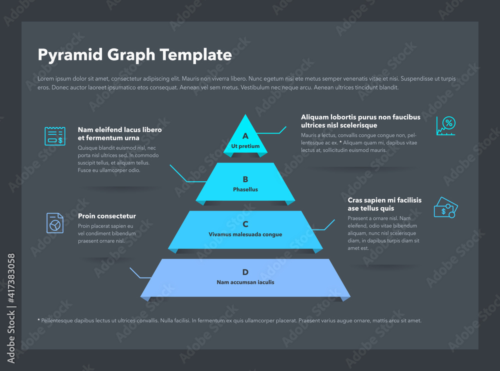 Pyramid graph template with 4 colorful steps - dark version. Easy to ...